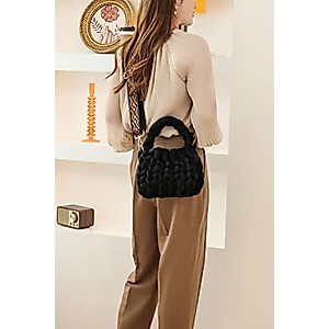 Maral Hand Knit Chunky Yarn Shoulder Bag For Women, Finger Crochet Hand Bag, Washable (Velvet Black)