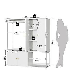 LIKIMIO Wardrobe Closet, White Cabinet with Shelves, Large Armoire Clothing Storage with Hanging Rod for Bedroom, Living/Laundry Room