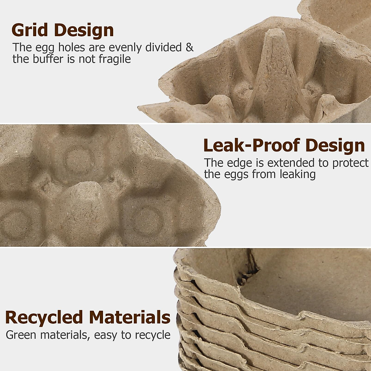 Luxshiny 10pcs 4 Count Kraft Pulp Egg Tray Holder for Home Refrigerator, Farm Market, Travel, Camping, Picnic