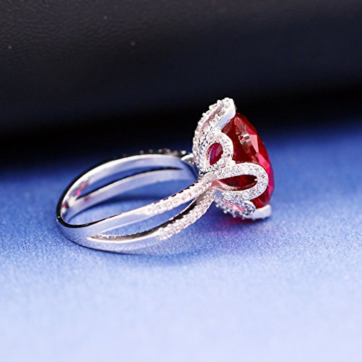Uloveido Ladies Cushion Cut Simulated Red Ruby Rings Vintage - Unique Red Flower Birthstone Ring Birthday Gifts Present for her Women RJ212-8