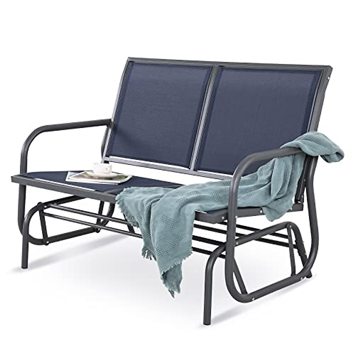Nuu Garden 2 Seats Outdoor Glider Bench Patio Glider Swing Chair with Powder Coated Steel Frame and Breathable Seat Fabric Outdoor Loveseat, Blue