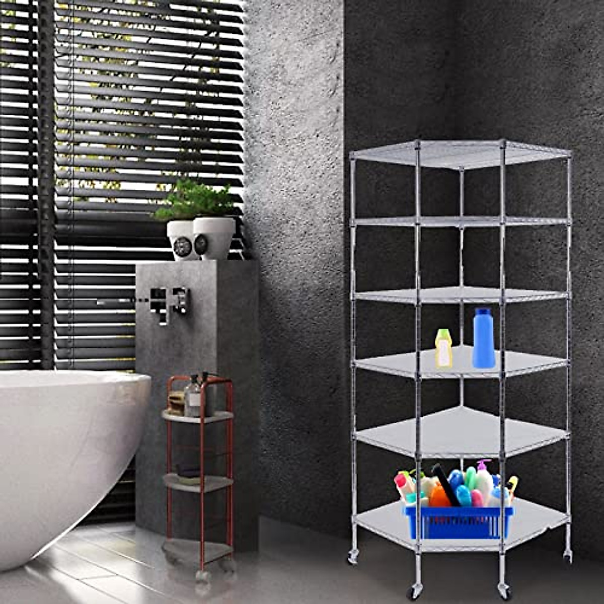 BELANITAS 6 Shelf Corner Wire Shelf Corner Metal Shelf Storage Steel Shelves for Storage Unit Metal Shelf Wire Rack, 26.77" L x 26.77" W x 70.87" H,Silver