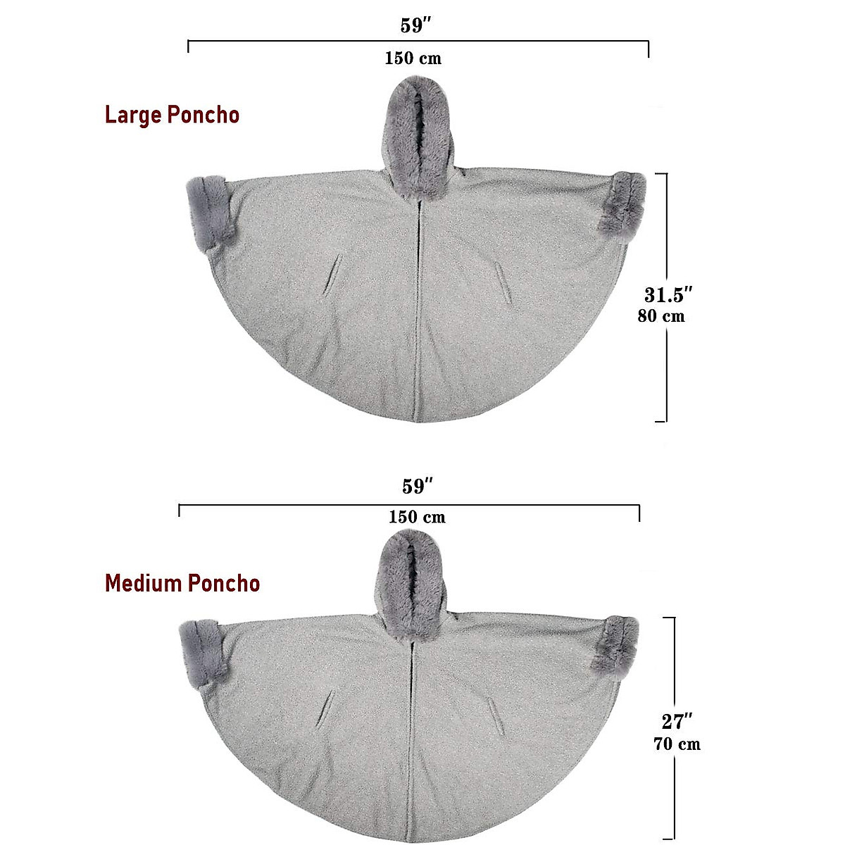 Dahlia Women's Winter Poncho Cape – Luxurious Faux Fur-Trimmed, Shed-Free, Silky Touch, Fleece-Lined Elegant Cloak, Black Large