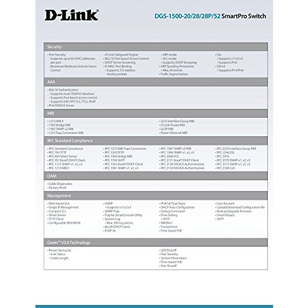 D-Link Systems, Inc. SmartPro Layer 3 Switch (DGS-1500-20)