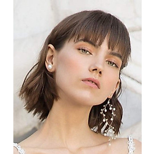 Denifery Earrings Dainty Bridal Earrings Bohemian Bride Unique Wedding Earrings Vine-Like Earrings Minimalist Wedding Earrings Bridal Vine Earrings Pearls Bridal Tiara (Silver)