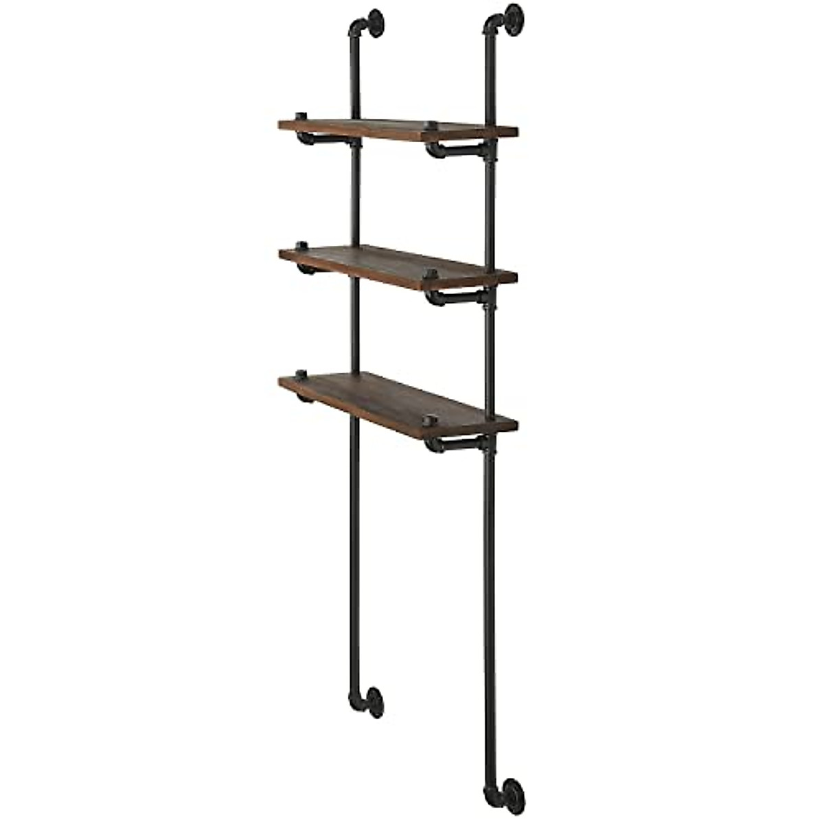MyGift Wall Mounted Rustic Industrial Pipe Over-The-Toilet Storage Shelf with Burnt Solid Wood 3 Tier Display Shelves, Bathroom Shelf Rack
