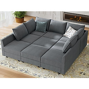 HONBAY Modular Sectional Sleeper Sofa with Storage Reversible Modular Sofa Couch Oversized Sleeper Sectional Sofa Modular Couch Bluish Grey