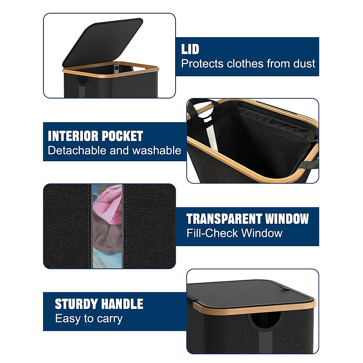 Laundry Hamper with Lid - Large Laundry Basket… (Black, 110L)