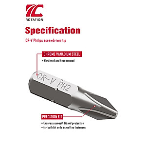 ROTATION 30-Piece Phillips #2 Bit Set PH2, Impact Grade, 1/4-inch Hex Shank, Chrome Vanadium Steel