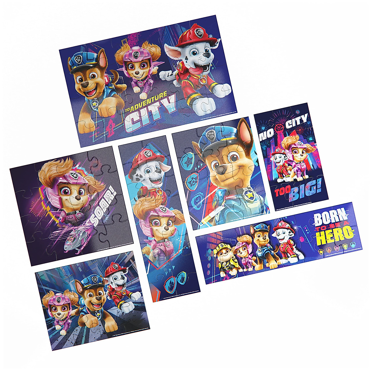 PAW Patrol: The Movie, 7 Wood Puzzles Jigsaw Bundle 12pc 16pc 24pc Chase Skye Marshall Rubble Show with Tray, for Kids Ages 4 and up