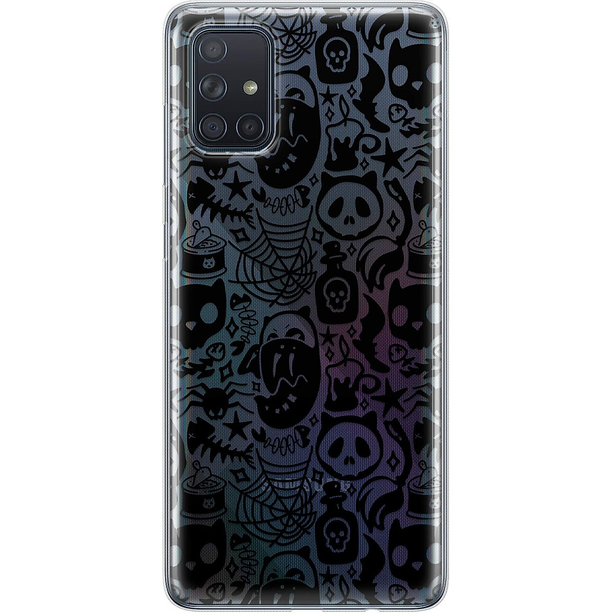 TPU Phone Case Compatible with Samsung A72 A71 5G A70 A51 A50 A32 A21 A11 A12 A13 A14 A01 Skeleton Shockproof Cat Skull Spider Web Flexible Clear Lightweight Spooky Durable Silicone Halloween