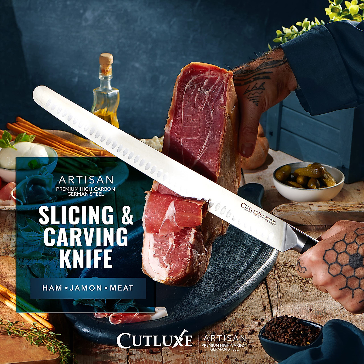 Cutluxe Extra-Long 14" Slicing Carving Knife – Brisket Knife, Razor Sharp Meat and BBQ Knife – High Carbon German Steel – Full Tang & Ergonomic Handle Design – Artisan Series