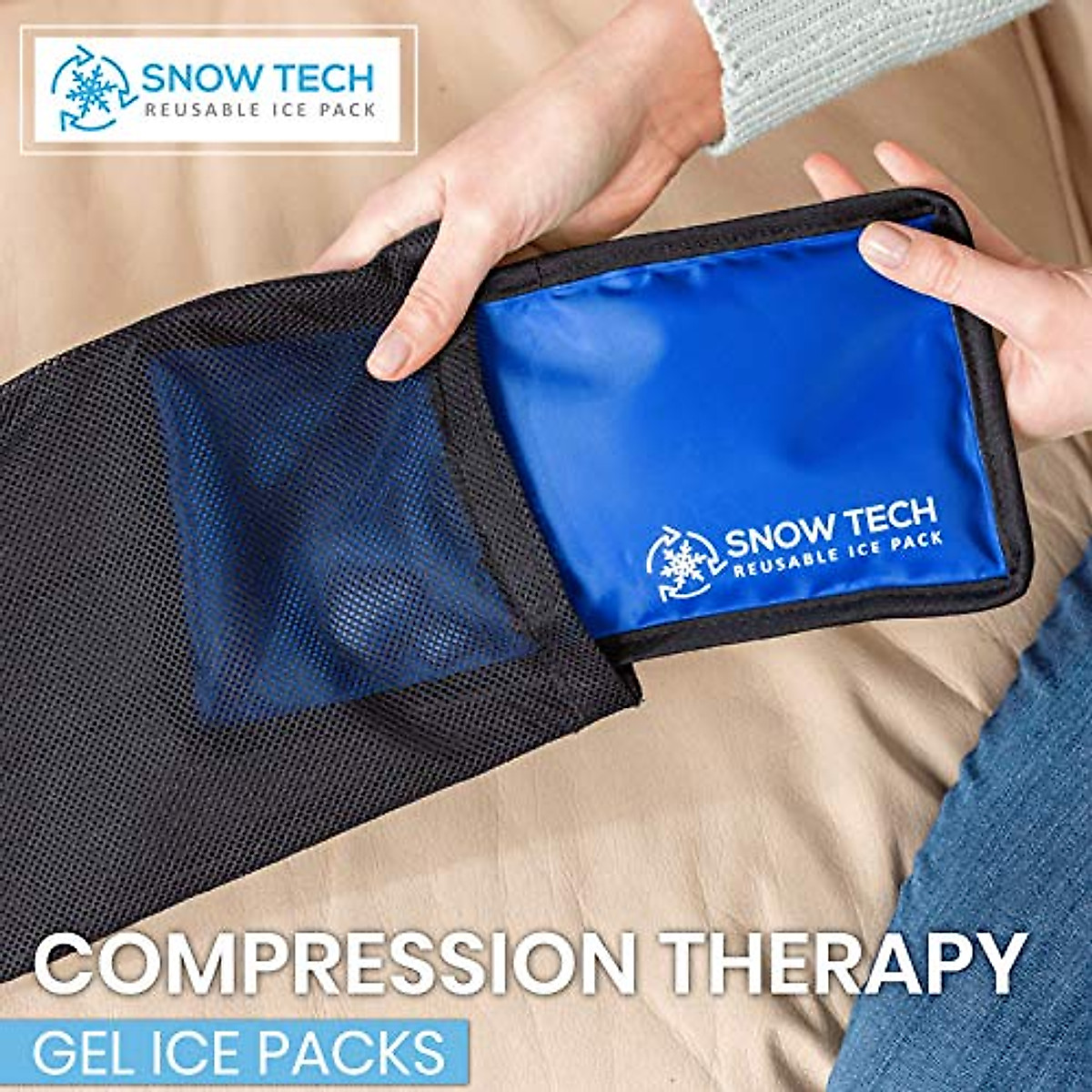 SnowTech Ice Packs for Injuries Reusable Gel (2 Pack w/Strap 10.5"x5.5") Flexible Hot & Cold Pack Compress Therapy for Injury, Swelling, Bruises, Surgery Hip, Shoulder, Elbow, Knee, Back, Arm, Neck