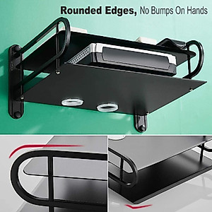 Floating Shelf for TV Set Top Box Router Game Consoles, Double Layer TV Box Shelves Wall Mounted Router DVD Cable Box Shelf Punching Storage Rack, Floating Wall Shelf with Cable Holes