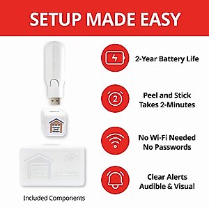 Garage Door Minder® Version II. 100% Wireless. Installs in Two Minutes! No Wi-Fi. in-Home Monitor & Alert System. Great for Seniors!