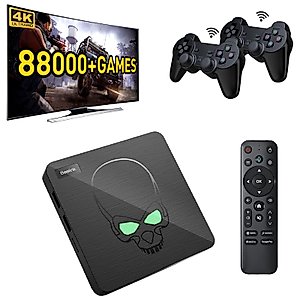 Kinhank Super Console X King Video Game Console Built-in 88000+ Games, Android 9.0&EmuELEC 4.5&CoreE System, 4K UHD Output, 2.4G/5G, Voice Remote Control, 2 Wireless Controllers (64G)