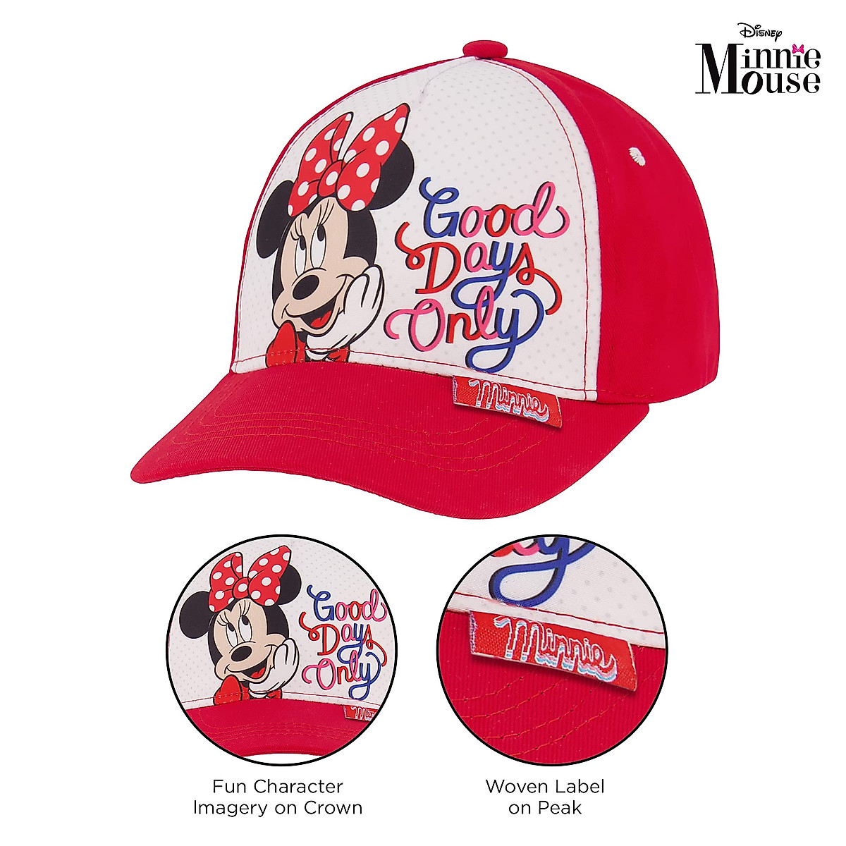 Disney Toddler Sunhat, Minnie Mouse Kids Bucket Matching Girls Baseball Cap for Beach, Size 2-4, Bucket & Baseball Hat, 2-4T Red and White