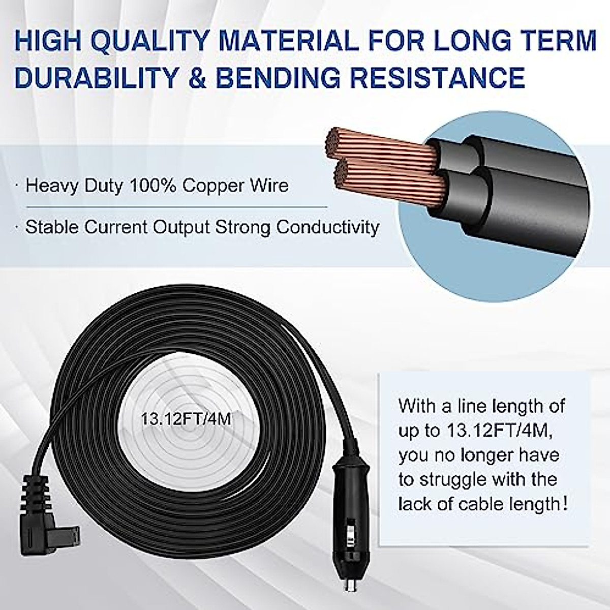 13.12 FT DC Power Cord Cable 12V/24V for Car Refrigerator Car Fridge Freezer Compatible with Alpicool, Bodega, Euhomy, BougeRV, Dometic, ICECO, Setpower, JoyTutus, ARB Etc Most Brands (13.12ft Black)