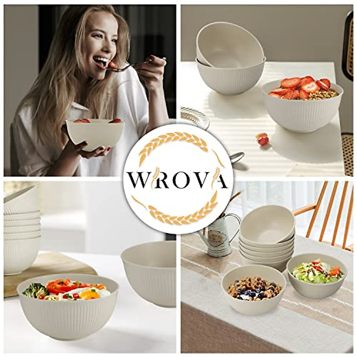 Wrova Wheat Straw Bowl Sets of 8,Unbreakable Cereal Bowl 26 OZ,Microwave and Dishwasher Safe Bowls,Kids Bowl suitable for Cereal,Salad,Snack and Soup. Winter-Snow Series