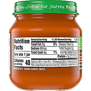 Gerber Organic for Baby 1st Foods Baby Food Jar, Carrot, USDA Organic & Non-GMO Pureed Baby Food for Supported Sitters, 4-Ounce Glass Jars (Pack of 6)