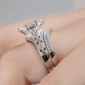 Jeulia 2 Pieces Ladies Rings Set Sterling Silver Milgrain Marquise Cut Rings Jewelry for Bridal Wedding Band Engagement Anniversary Ring (9)