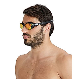 Arena Unisex Adult Cobra Tri Swimming Goggles for Triathlon and Fitness Swipe Anti-Fog Wide Vision Mirror Lens, Yellow Copper/Black