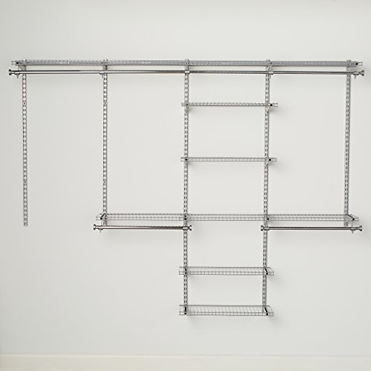 Rubbermaid Configurations Deluxe Custom Closet Organizer System Kit, 4-to-8-Foot, Titanium, FG3H8900TITNM & Configurations Add-On Shelving and Hanging Clothes Kit, Titanium, 48", FG3H9200TITNM