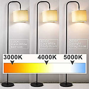 Floor Lamp Standing Floor Arc Floor Lamps Rotated Head 9W 3CCT LED Bulb Mid Century,Modern Standing Lamp Modern Lamp for Living Room Bedroom Office -Linen Lampshade Arched Tall Pole Bright Lamp Black