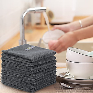 SINLAND Microfiber Cleaning Cloth Rag Super Absorbent Kitchen Dish Cloths Quick Dry No Streak Dish Rags Glass Cloths 12inchx12inch 12 Pack Grey