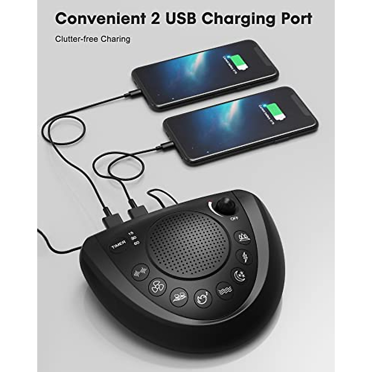 White Noise Machine – Portable Sound Machine Sleep Therapy with 24 Non Looping Natural Soothing Sounds, Memory Function, Auto-Off Timer, 2 USB Charger, Headphone Jack for Adults Baby Kids Travel