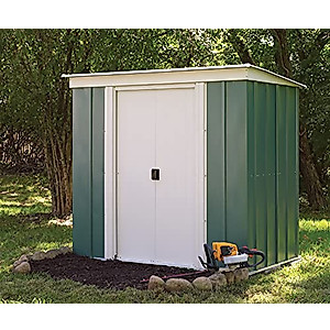 Arrow Sheds 6' x 4' Galvanized Steel Pad-Lockable Outdoor Utility Storage Shed with Pent Roof, Eggshell/Green