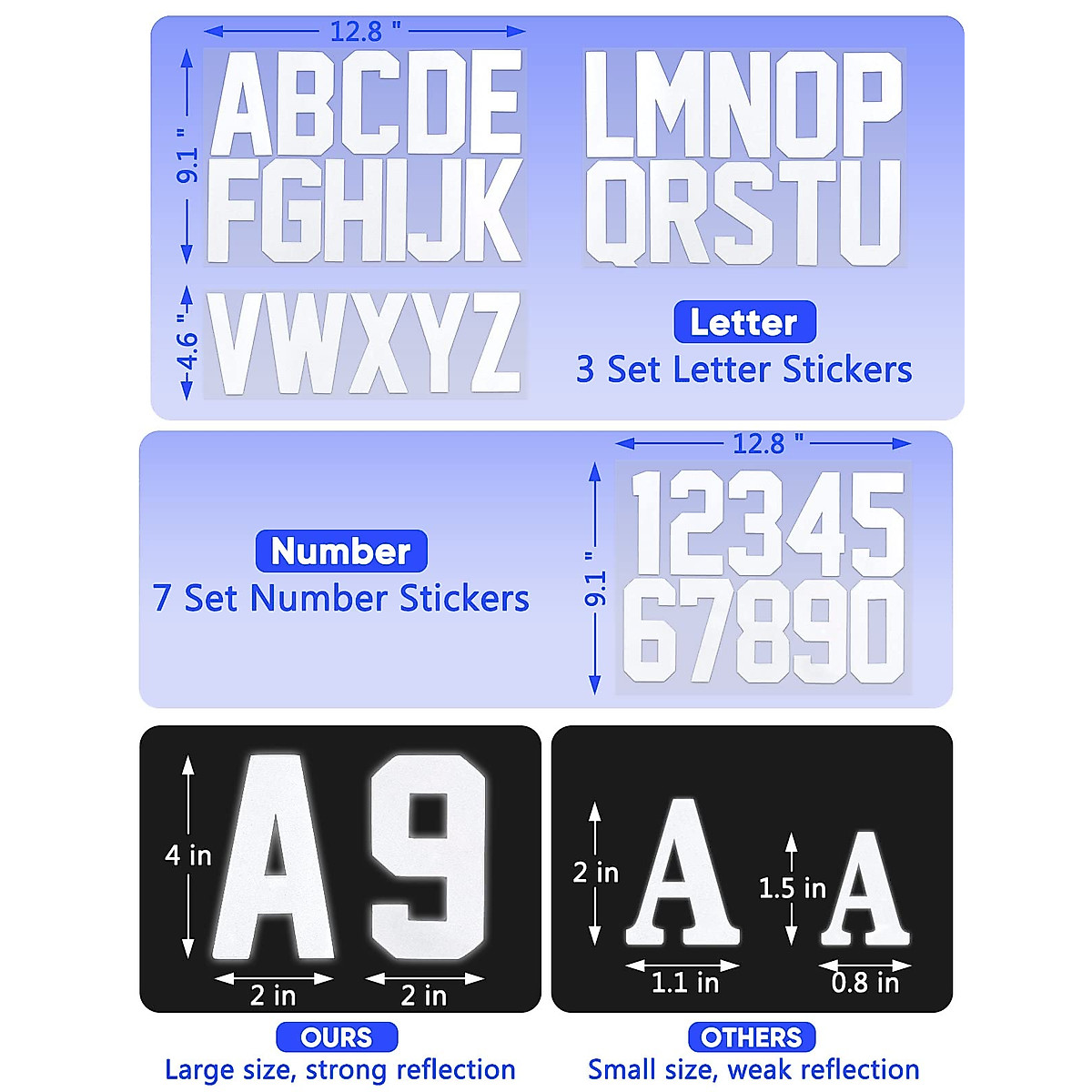 Seloom 148 PCS Reflective Mailbox Numbers and Letters Stickers Decals,4" X 7 Set Number 0-9 and 4" X 3 Set Alphabet Letter for Outside Indoor,Vinyl Self-Adhesive Waterproof Door House Address Stickers