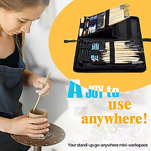 ISSEVE Pottery Clay Sculpting Tools 43Pcs Double Sided Ceramic Clay Carving Tool Set with Upgrade Stand-Up Design Carrying Case for Beginners Professionals School Student Pottery Modeling Smoothing