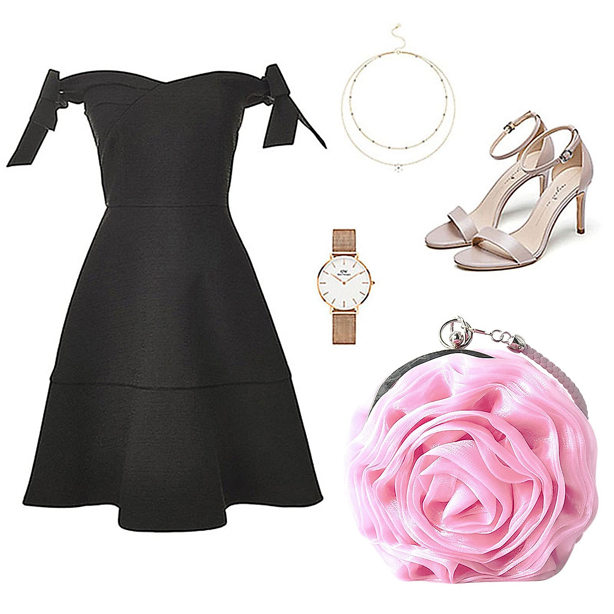 Mily Womens Satin Evening Bag Flower Shaped Wristlet (A-Pink)