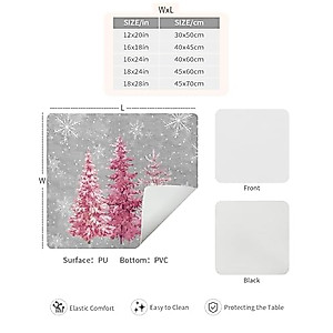 LaBLUUX Coffee Mat for Counter, Pink Christmas Xmas Tree Snowflake Grey Absorbent Hide Stain Coffee Bar Mat, Non-Slip Coffee Bar Accessories Kitchen Drying Mat Fit Under Coffee Maker Espresso Machine