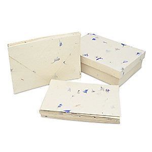 Nepali Cherish Greeting Card & Envelope Box Set with Handmade Lokta Paper from Nepal, 15 Greeting Cards (Cornflower)