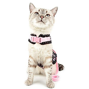 SELMAI Bow Tie Dog Harness for Small Dogs Ruffles Design Cat Harness and Leash for Walking Adjustable Soft Padded for Puppies Boys Girls Kitten Jacket Easy on Spring Autumn XS