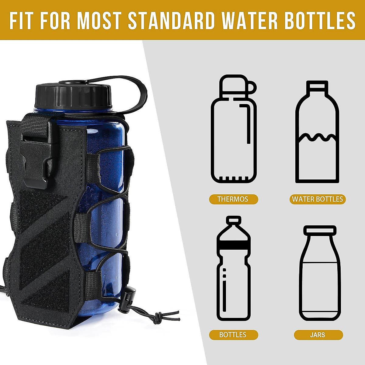 OneTigris Molle Water Bottle Holster, 32oz Adjustable Water Bottle Holder Tactical Water Bottle Pouch Lightweight Kettle Pouch Belt Bottle Carrier Bag with Straps for Outdoor Sports