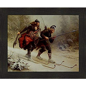 Birkebeiner - Rescue of Prince Haakon by Knud Larsen Bergslien 20x24 Birchlegs Skiing Vikings Norwegian Warriors Framed Art Print Wall Décor Picture