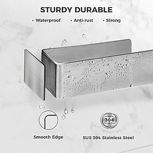 Wall Mount Towel Holder Self Adhesive Towel Rack 304 Stainless Steel Stick on Hand Towel Stand 8 Inch Heavy Duty Towel Hanger for Bathroom No Drilling Towel Bar Hardware Brushed Silver 1 PCS