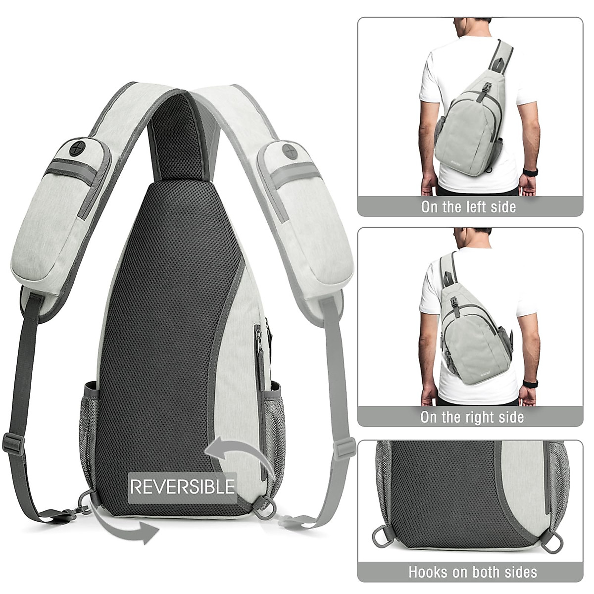 G4Free Sling Bag RFID Blocking Sling Backpack Crossbody Chest Bag Daypack for Hiking Travel(Gainsboro)