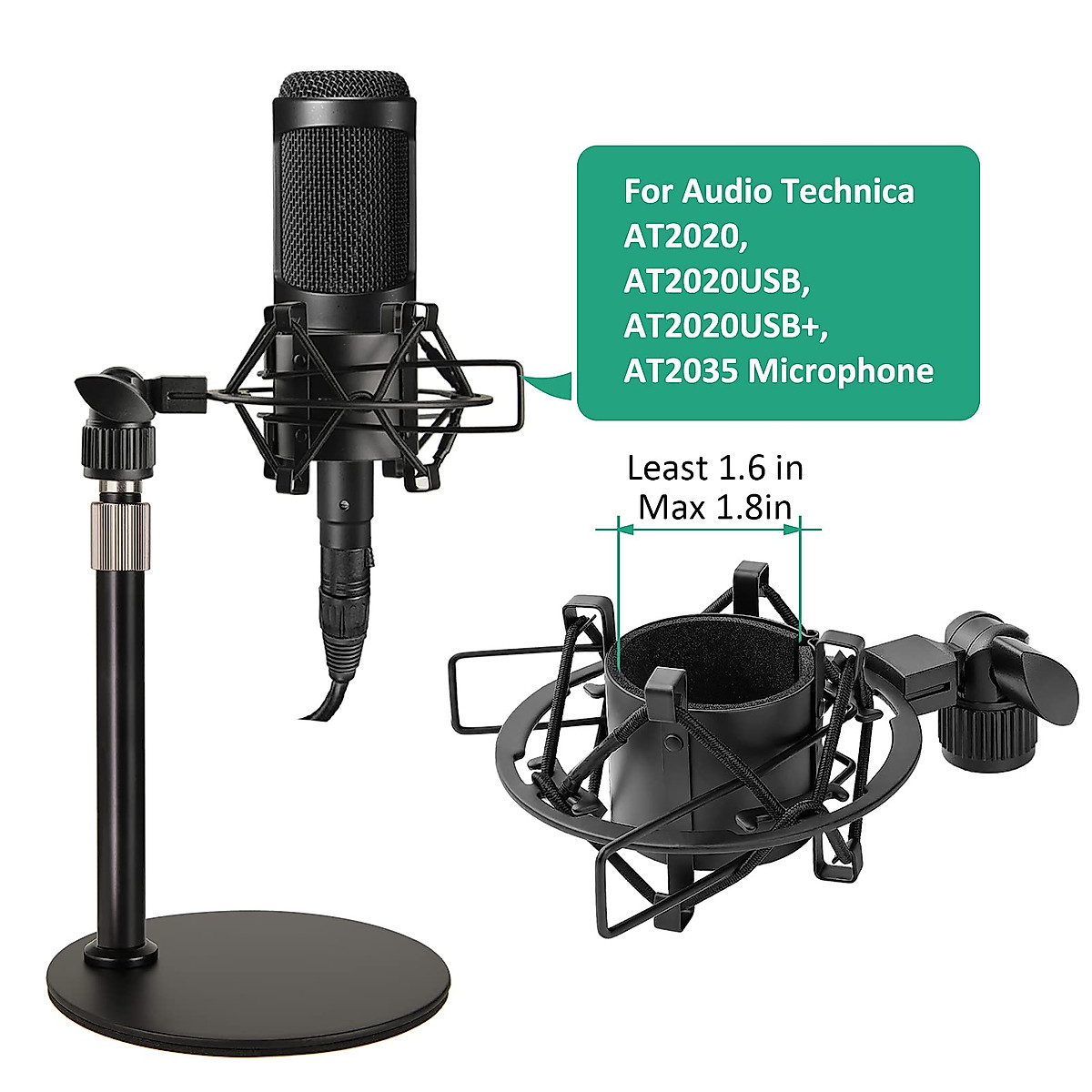 AT2020 Mic Stand, Adjustable Height Desk Mic Stand with Shock Mount, Foam Windscreen, Metal Weighted Base, 1/4 to 3/8 Metal Adapter, for AT2020 AT2020USB AT2020USB+ AT2035 Mic by Rigych
