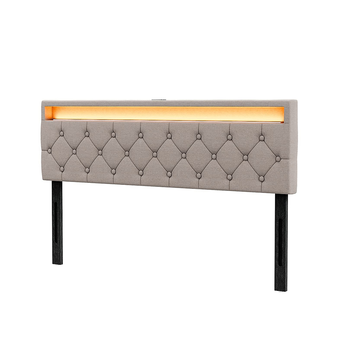 IKIFLY Upholstered Queen Size Headboard with LED Lights & 2 USB Ports - Adjustable Height - Button Tufted Linen Fabric Padded Headboard, Easy Assembly, Queen Headboard Only for Bedroom - Light Brown