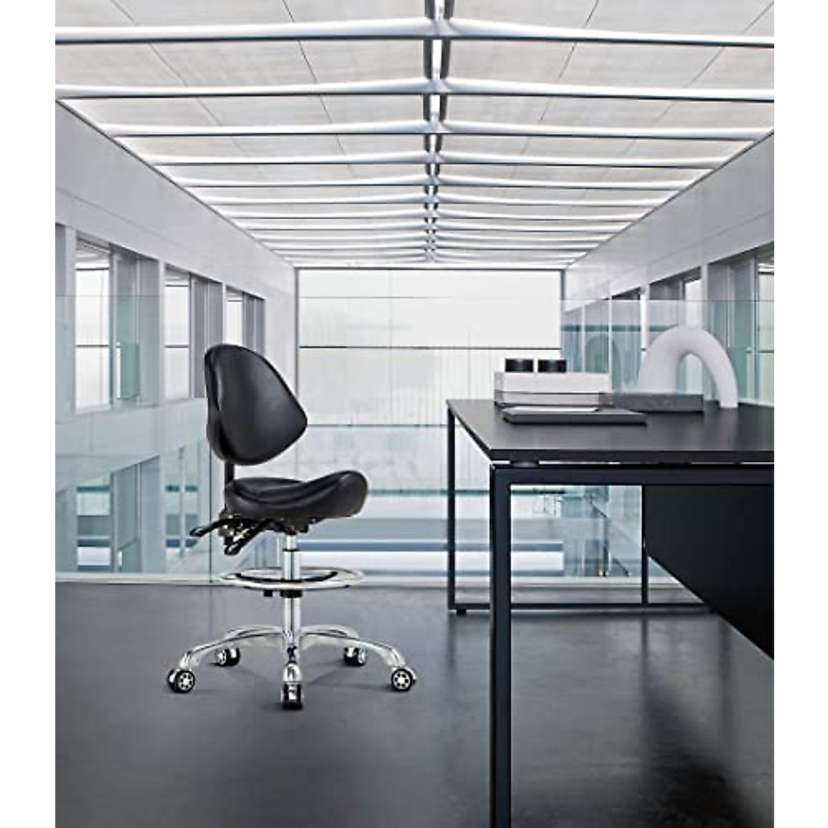 Kastele KASTELE Ergonomic Saddle Stool Swivel Rolling Saddle Chair Hydraulic Adjustable Stool with with Backrest