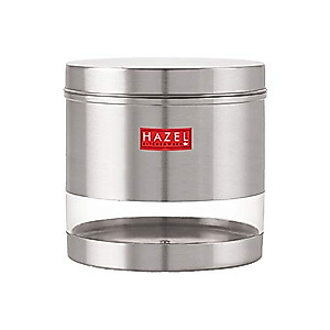 HAZEL Stainless Steel Containers Set For Kitchen Storage Transparent See Through Matt Finish Storage Jars Dabba, Set of 6, 2000 ML Each, Silver