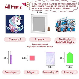 Craftoy 5D Diamond Painting Kits for Kids 7.1‘’ X 7.1‘’ Wooden Frame Diamond Arts and Crafts for Kids Mosaic Gem Stickers by Number Kits DIY Painting Arts Crafts Supply Set Embroidery Gift (F-Unicorn)