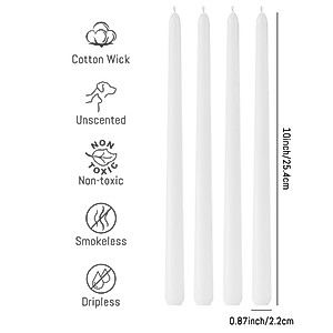 Taper Candles 10 Inch White Set of 20 Unscented, Dripless, Smokeless Long Tall Tapered Candlesticks Wedding Home Decor Dinner