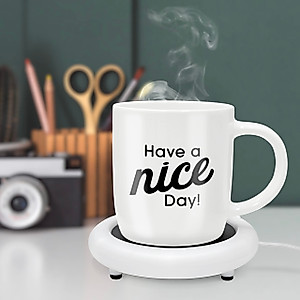 GALVANOX Funny Coffee Mug with Warmer Have a Nice Day Sarcastic Coffee Mug with Electric Heated Base - Novelty Christmas Gift Idea for Coworker/Coffee Lover, Men/Women (Gift Boxed)
