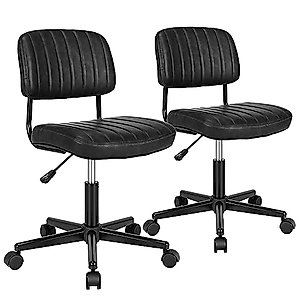 Giantex Leather Office Chair, Armless Low-Back Computer Desk Chair, Retro Swivel Rolling Task Chair Height Adjustable PU Leisure Office Chair for Kids Teens Adults (2, Black)