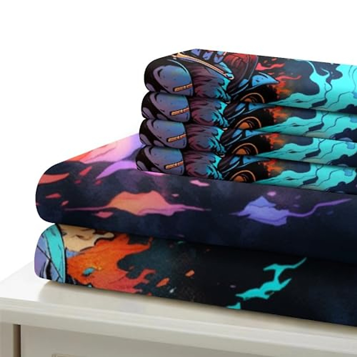 Skeleton Rider Bedding Set Duvet Cover 3D Printed Motorbike Skull Quilt Cover Comforter Covers Microfiber with Pillowcases 3 Pieces for Childrens and Adults with Zipper Closure Twin（173x218cm）